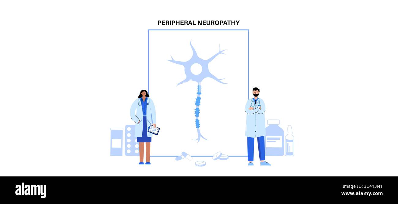 Conceptual illustration of peripheral neuropathy, a type of nerve ...