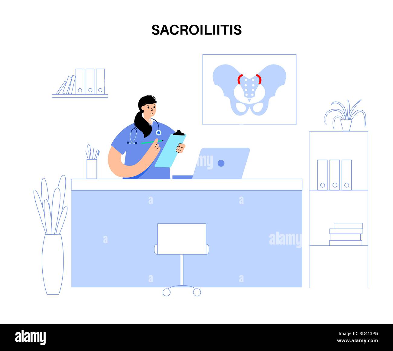 Illustration of sacroiliitis treatment. Sacroiliitis is an inflammatory ...
