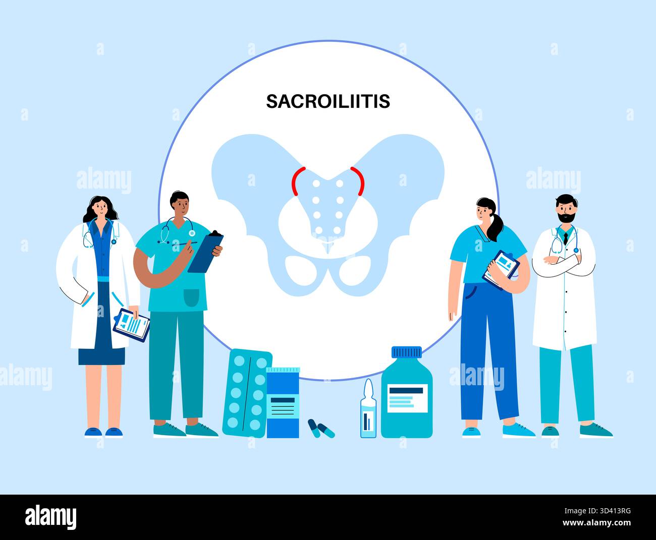 Illustration of sacroiliitis treatment. Sacroiliitis is an inflammatory ...