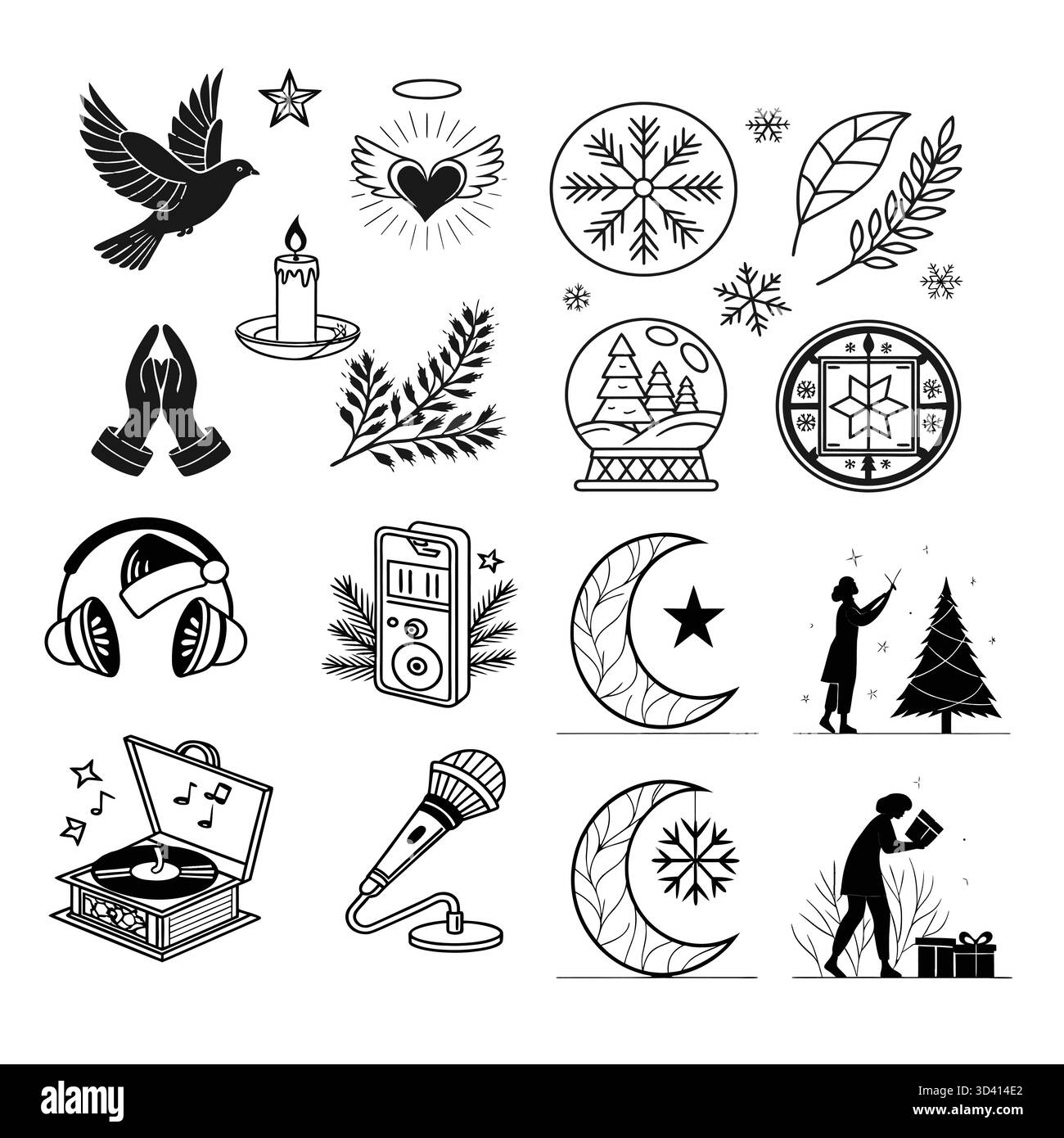 Vector set christmas elements Black and White Stock Photos & Images - Alamy