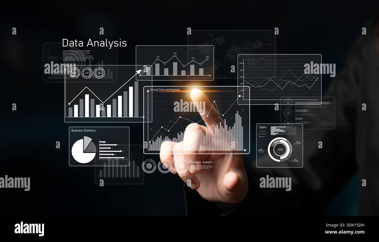 Business data analysis dashboard showing charts, statistics, and ...
