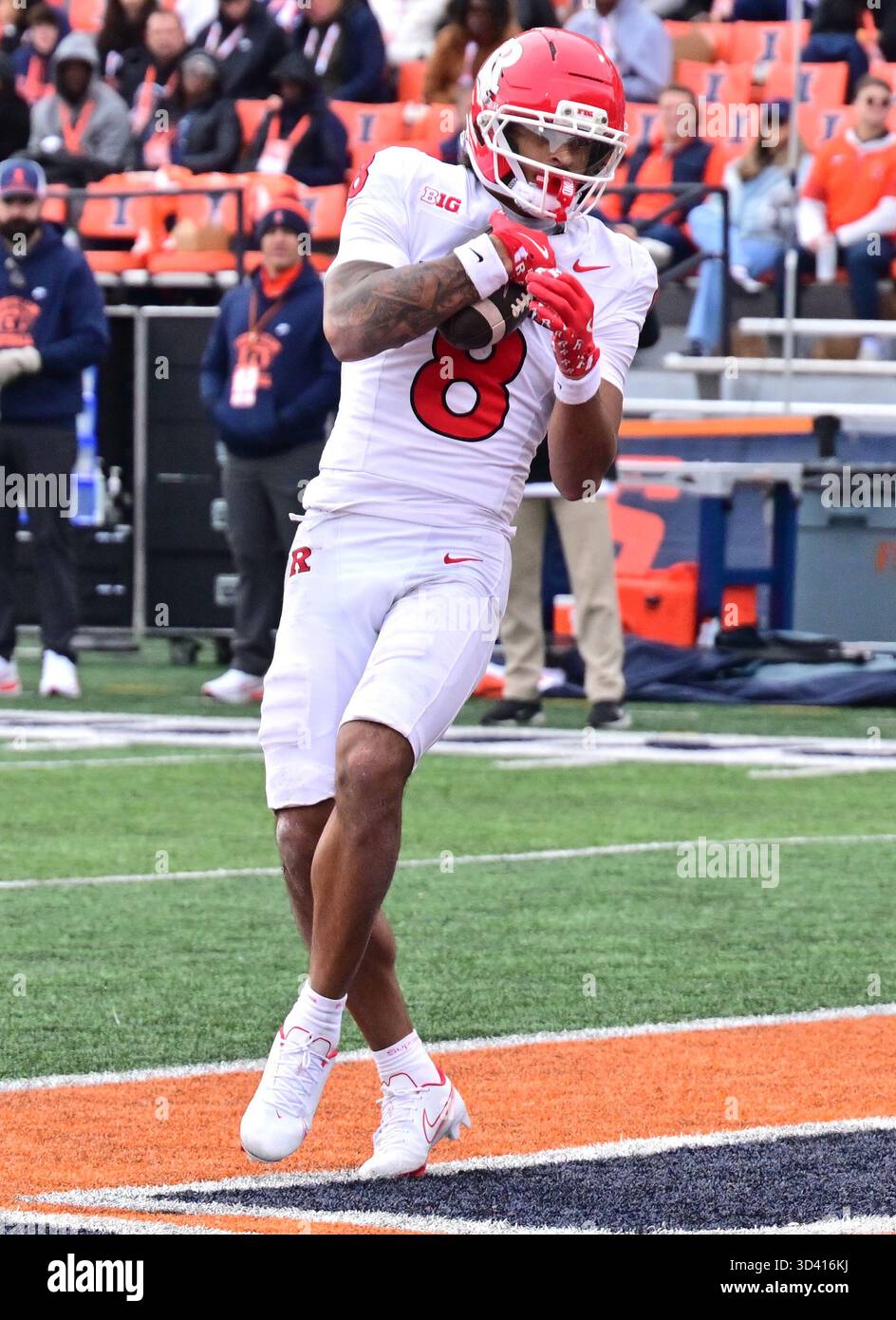 CHAMPAIGN, ILL - NOVEMBER 01: Rutgers wide receive KJ Duff (8) scores ...