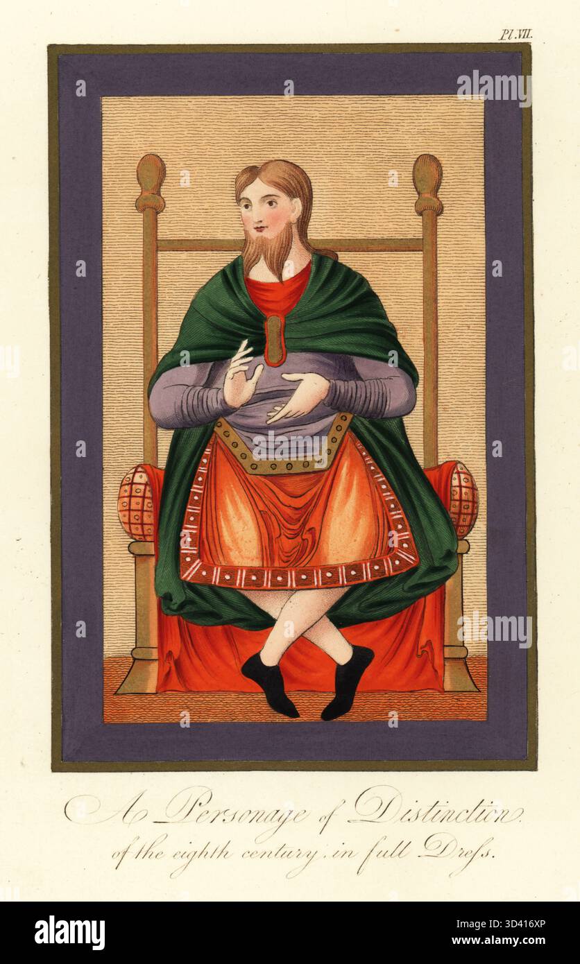 Anglo-Saxon man of distinction in full dress, 8th century. In mantle ...