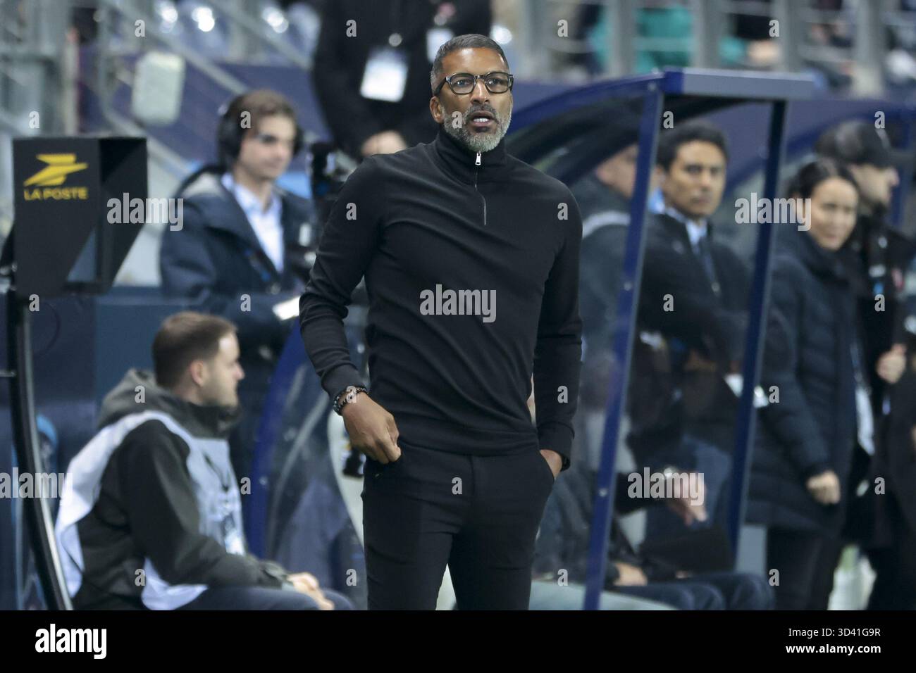 Coach of Stade Rennais Habib Beye during the French championship Ligue ...