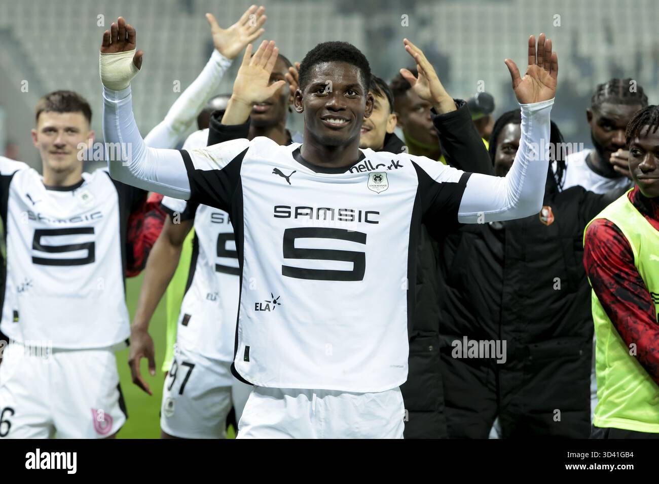 Breel Embolo of Rennes celebrates the victory following the French ...