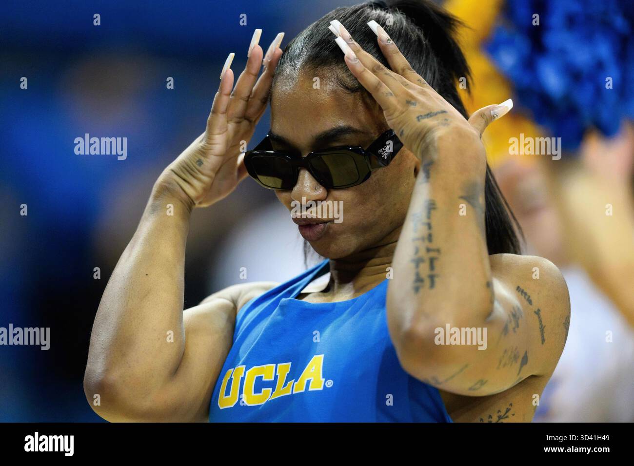 Gymnast Jordan Chiles makes an appearance during the first half of an ...