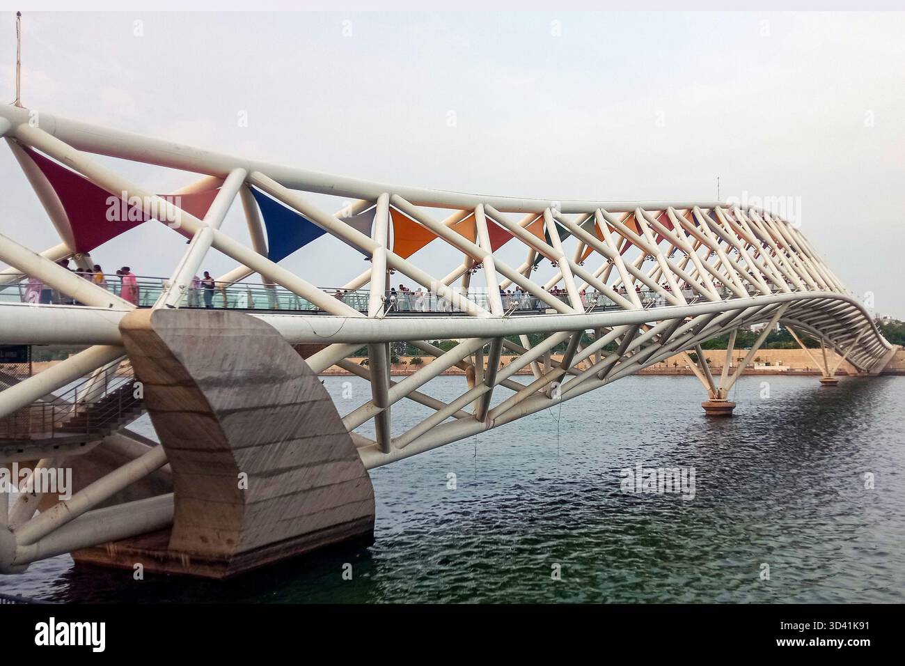 Atal Bridge Ahmedabad Modern White Lattice Pedestrian Bridge Over