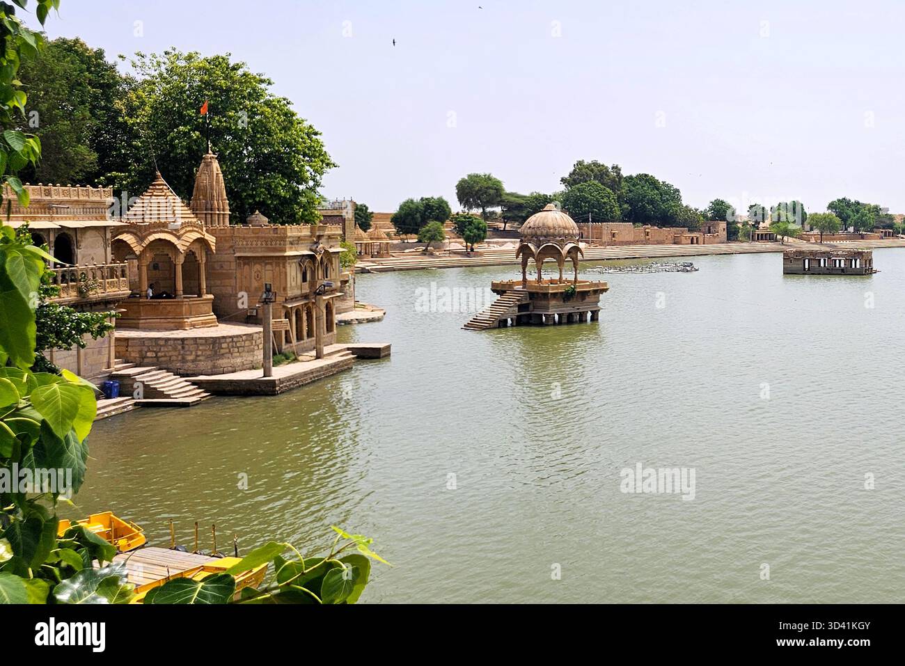 Historic Indian Lakeside Temple Complex With Stone Pavilions, Steps ...