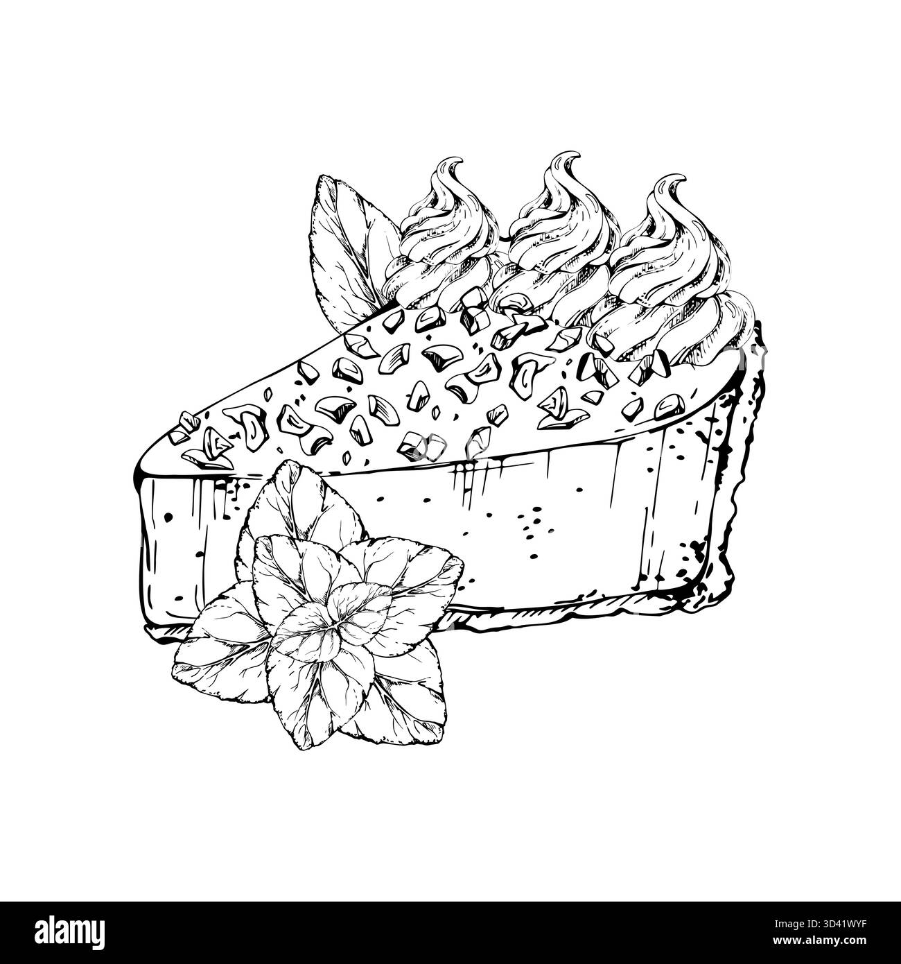 Cheesecake slice, souffle torte with mint garnish, nut crumble topping ...