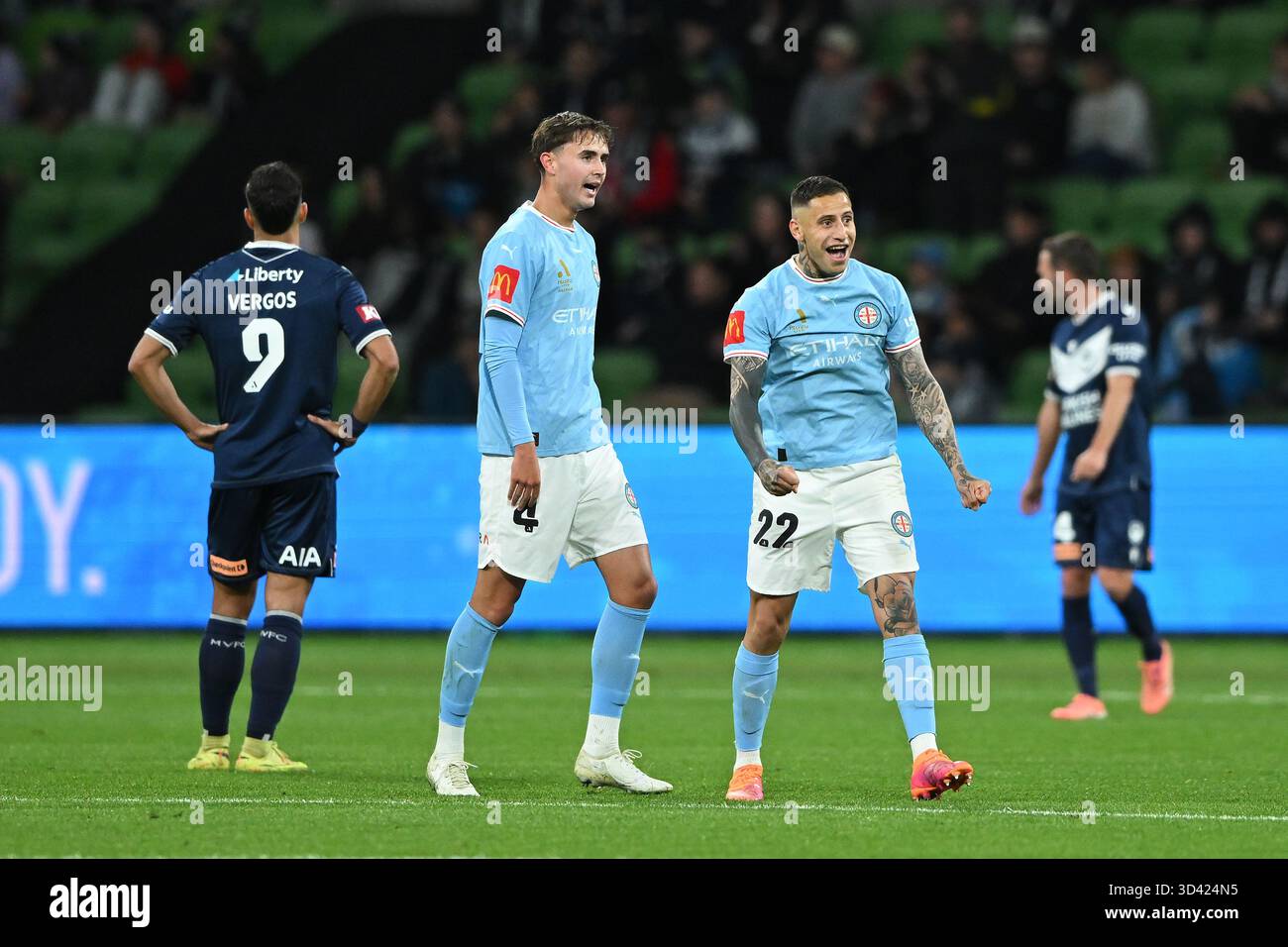 German Ferreyra of Melbourne City (right) and Liam Bonetig of Melbourne ...