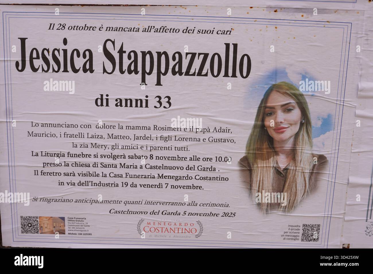 Verona, Castelnuovo del Garda, the funeral of Jessica Stoppazzollo ...