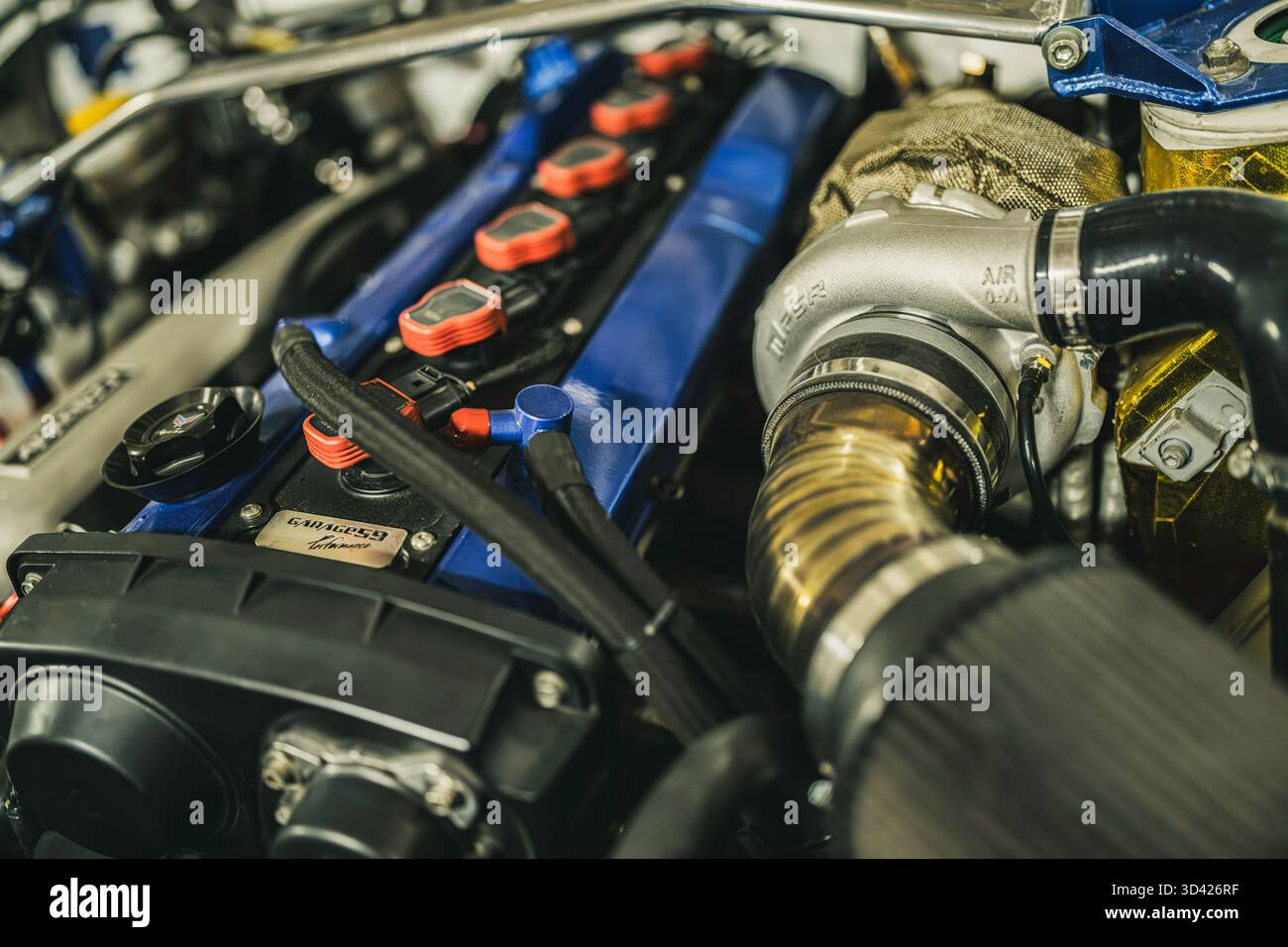 Milan, italy 28 october 2025: highly tuned car engine highlighting a ...