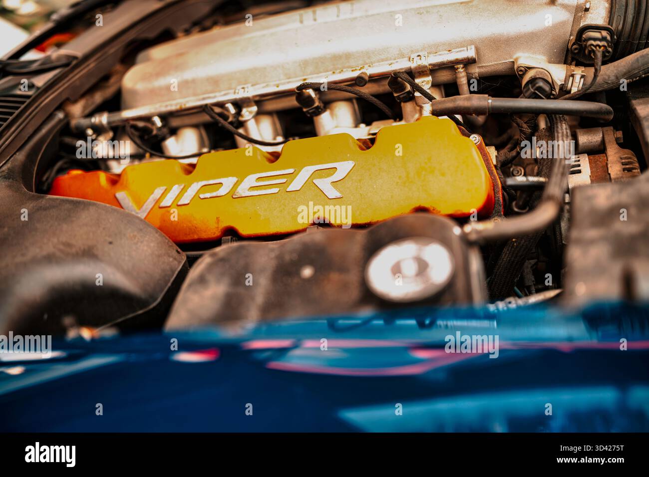 Milan, italy 28 october 2025: dodge viper v10 engine bay close-up ...