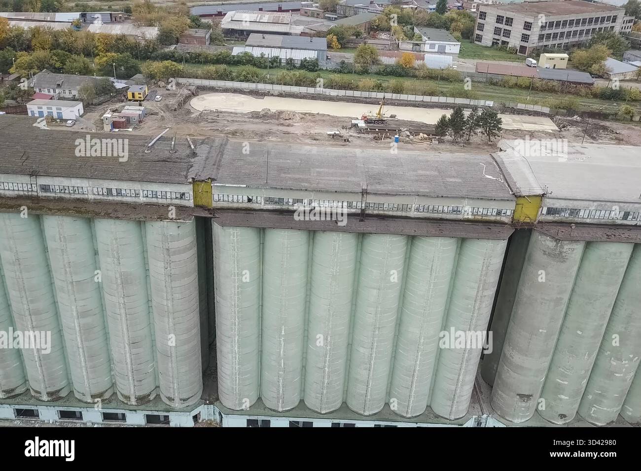 Old elevator, the destruction of the old grain terminal, the demolition ...