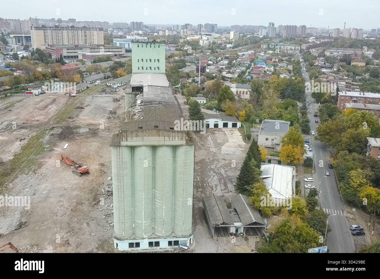 Old elevator, the destruction of the old grain terminal, the demolition ...