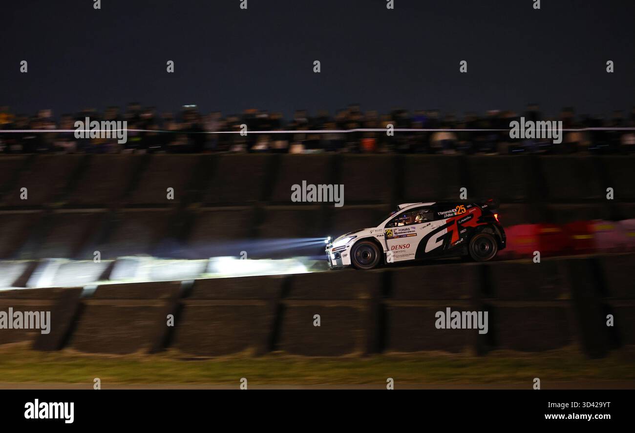 A car drives on the course of Special Stage during WRC Forum 8 Rally ...
