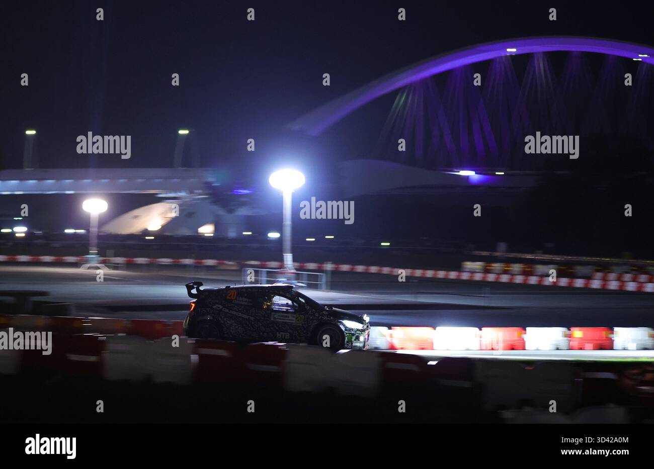 A car drives on the course of Special Stage during WRC Forum 8 Rally ...