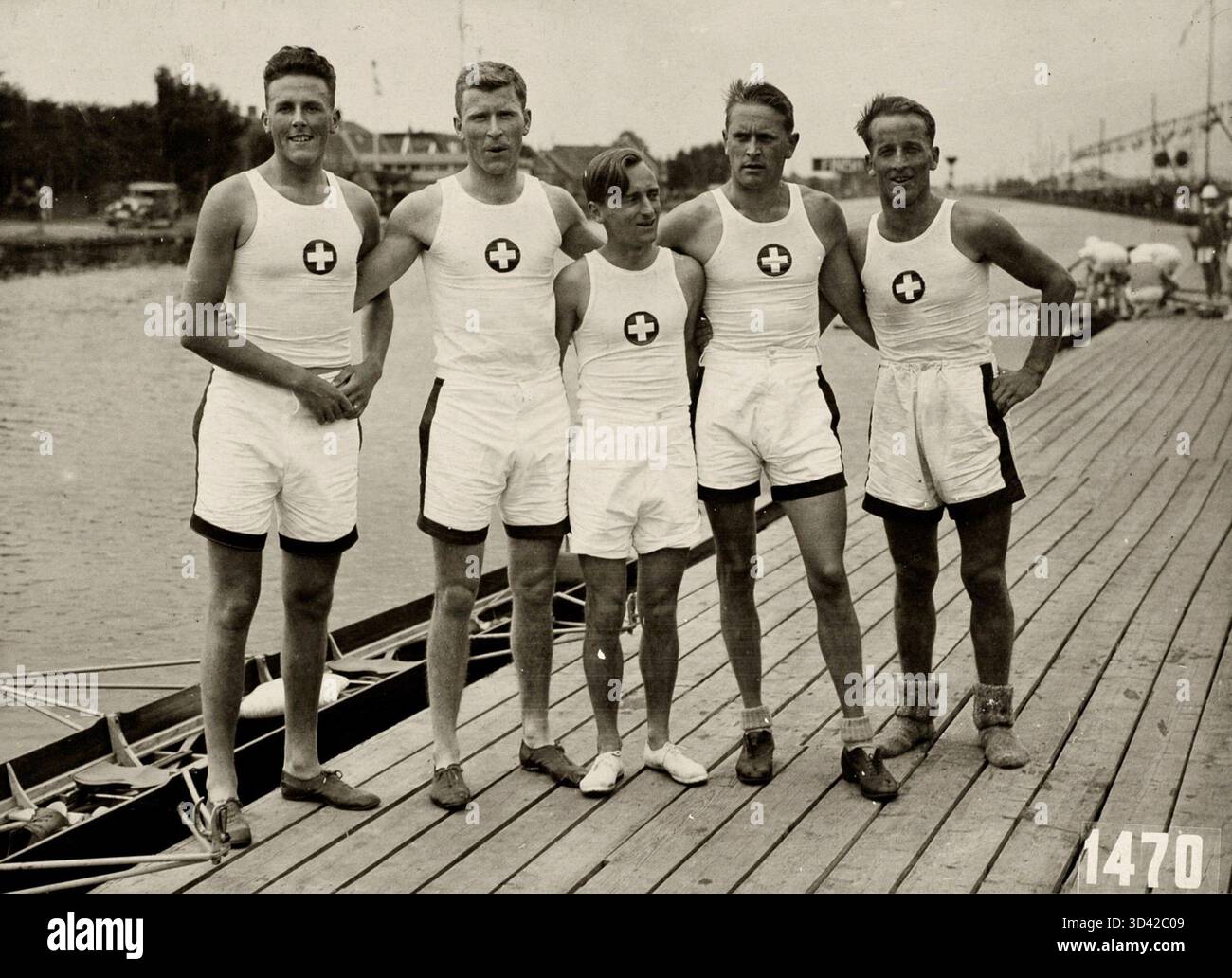 The Swiss rowing team finished second in the coxed four event at the ...