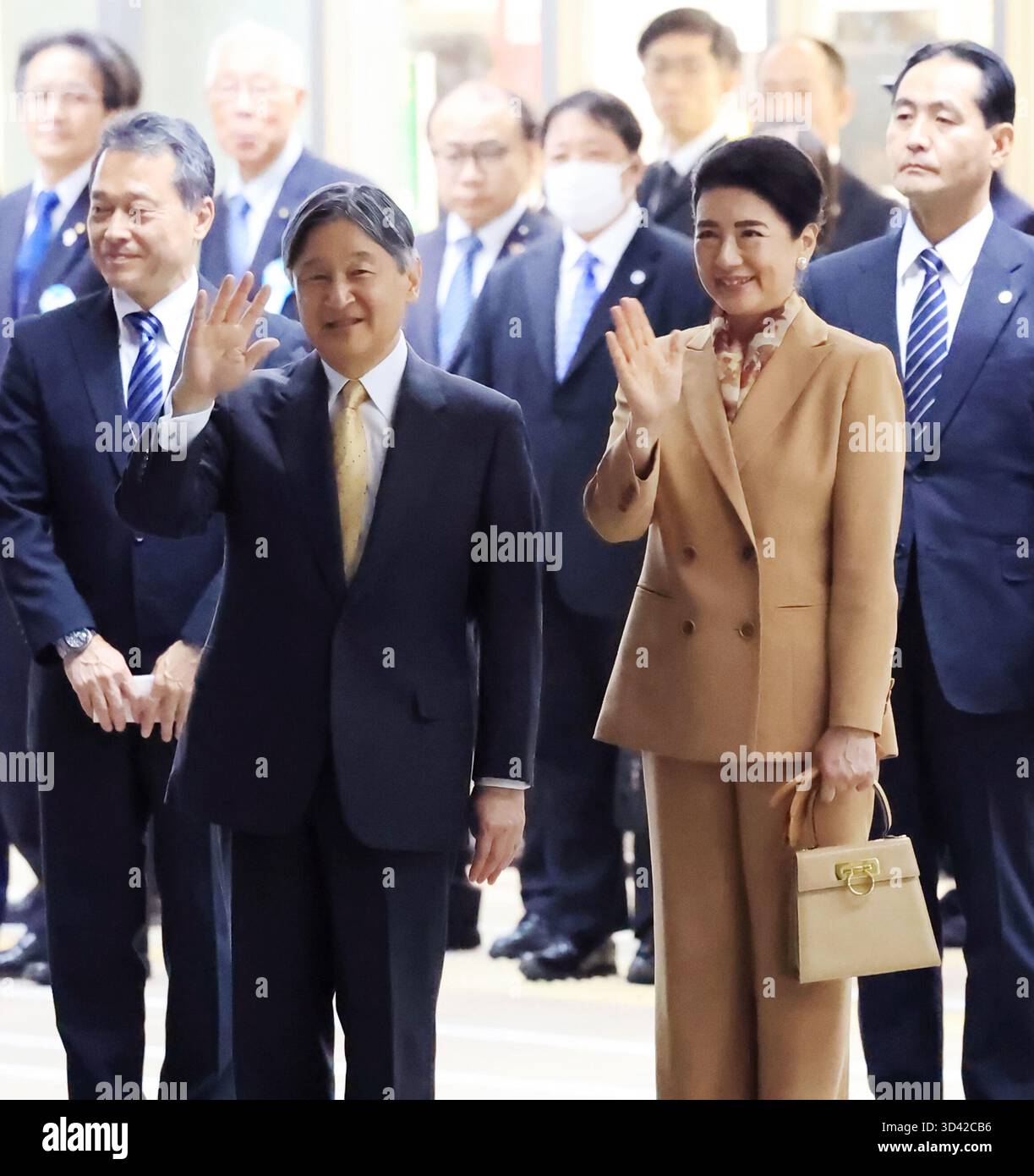 Japanese Emperor Naruhito and Empress Masako arrives at Kintetsu ...