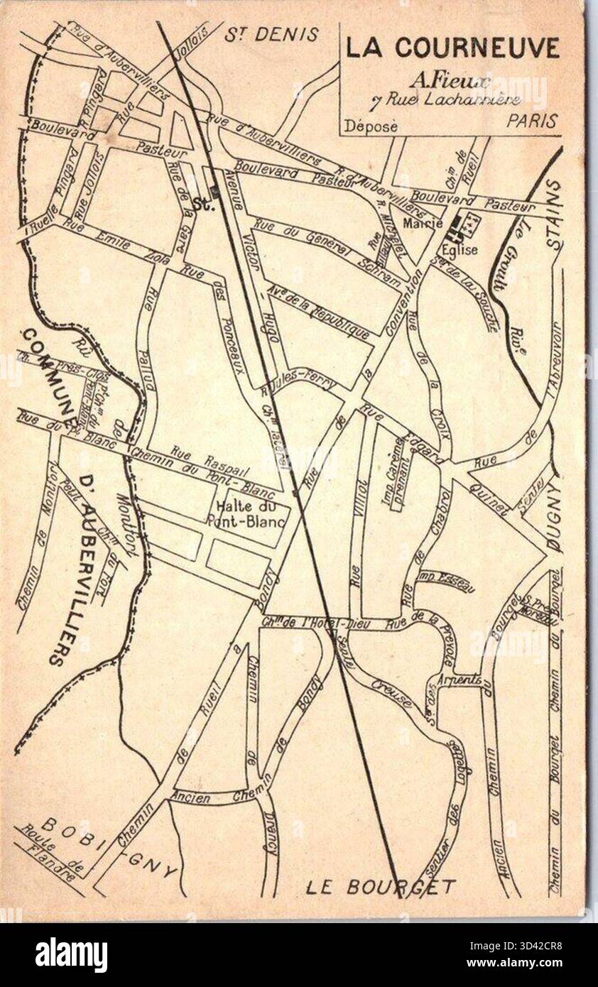 An old map of La Courneuve, located in the Seine-Saint-Denis region of ...
