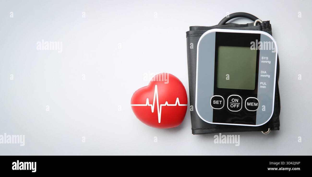 Cardiology, healthcare service. Red heart with pulse line and blood ...