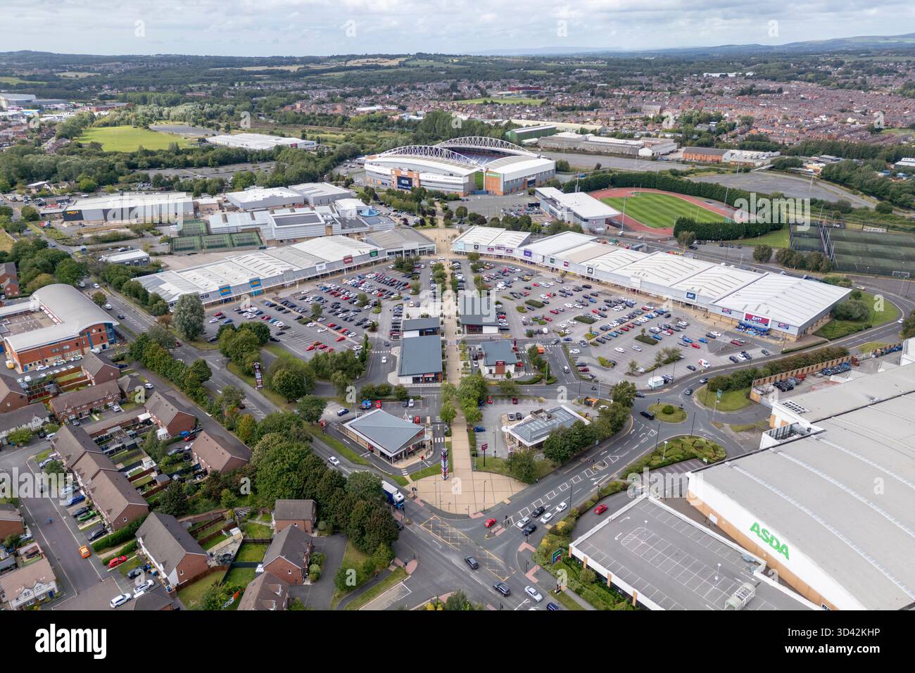 Aerial view of the Robin Retail Park, Wigan UK Stock Photo - Alamy
