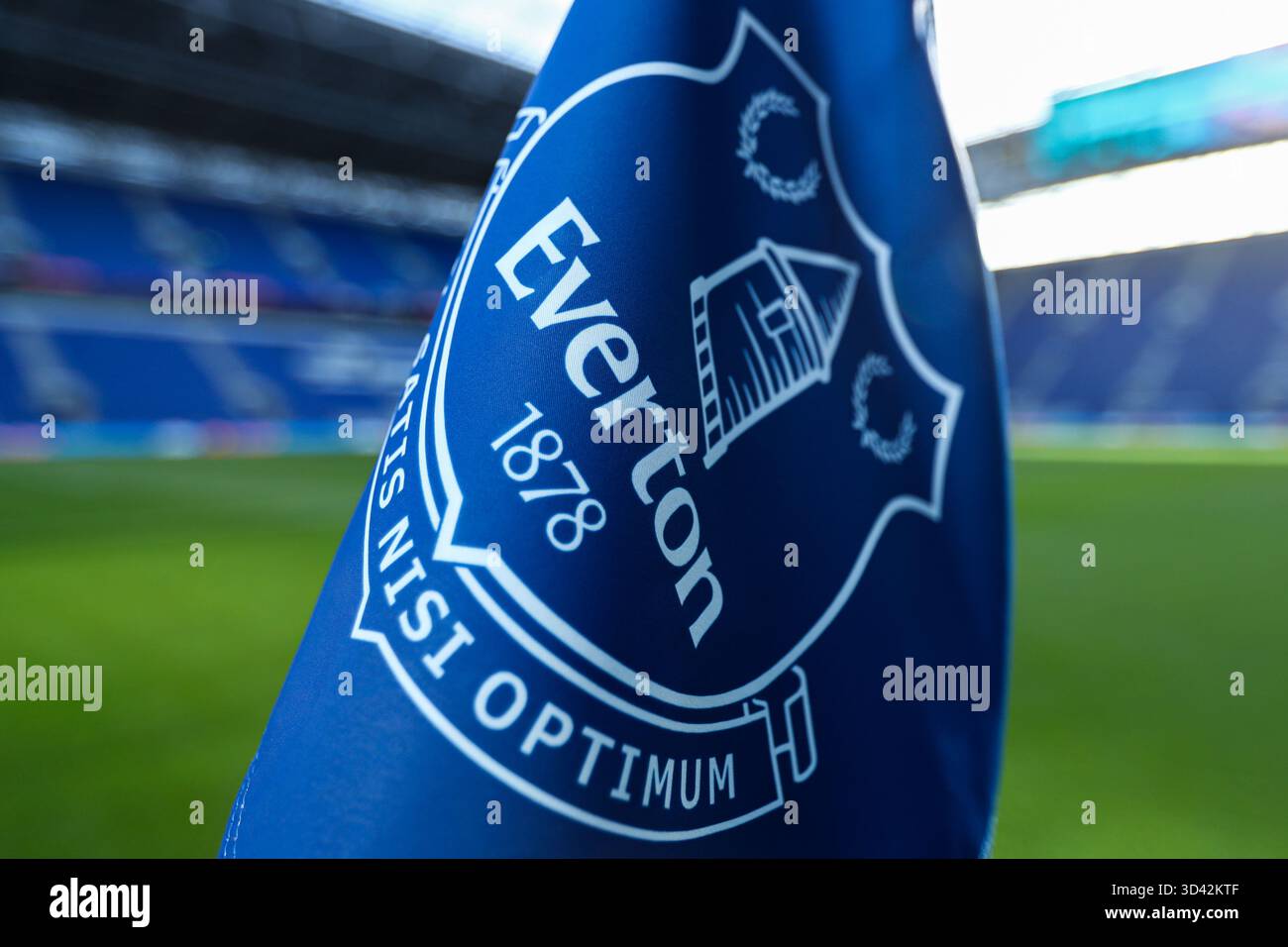Everton corner flag displaying remembrance poppy ahead of the Premier ...