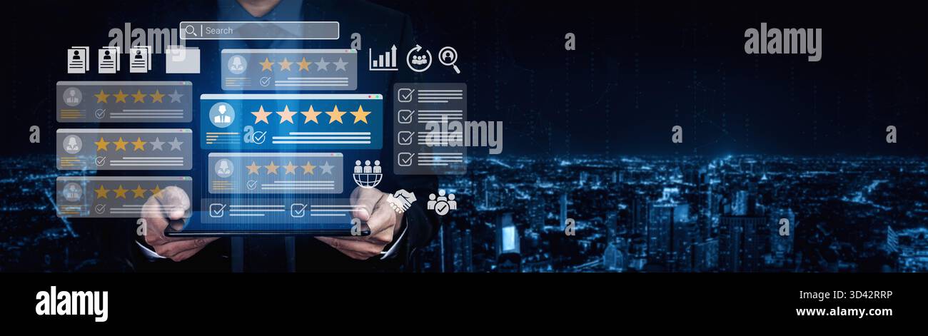 Digital dashboard showing employee evaluation, star ratings, and ...