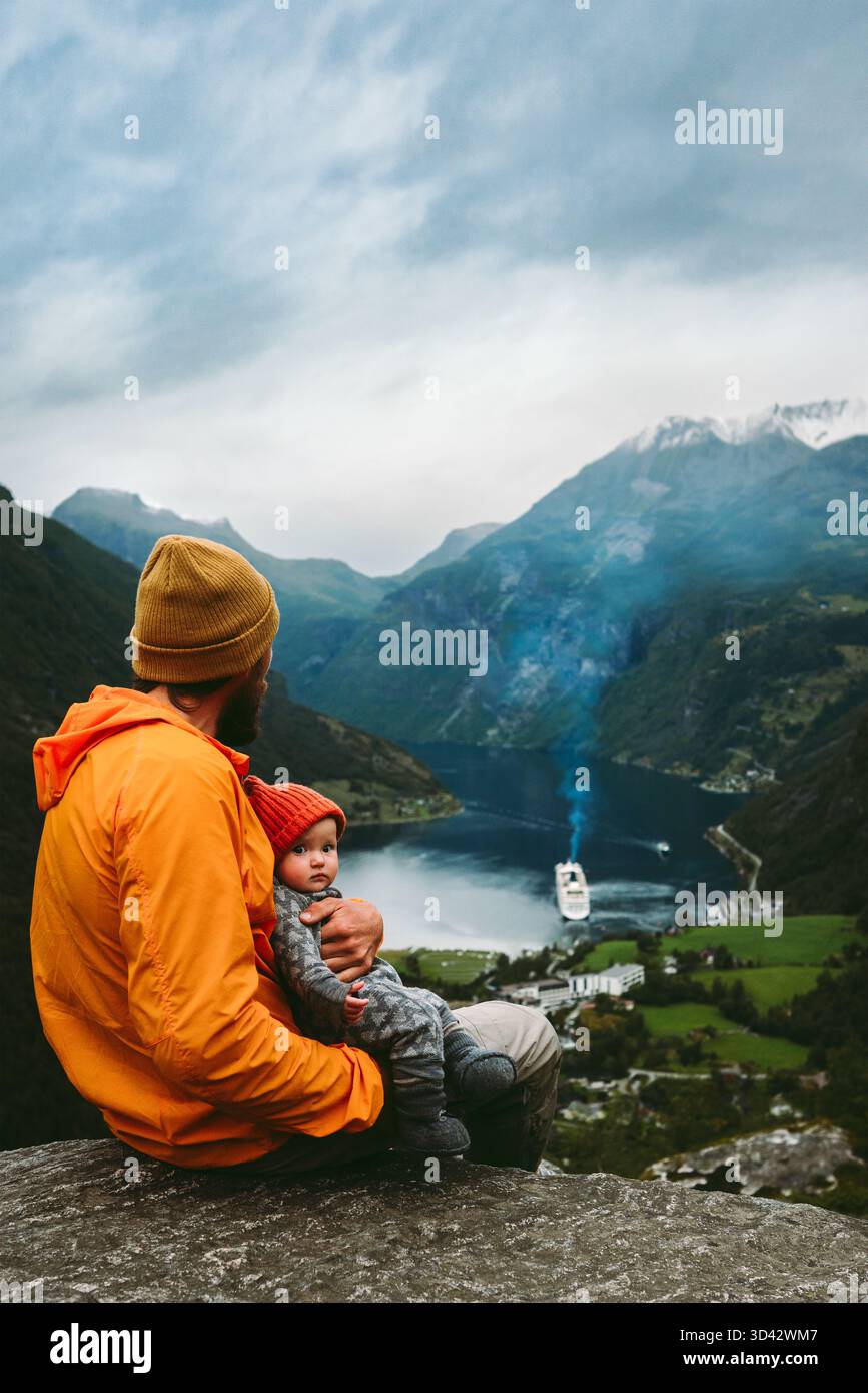 Dad with infant baby traveling in Norway family vacations outdoor ...