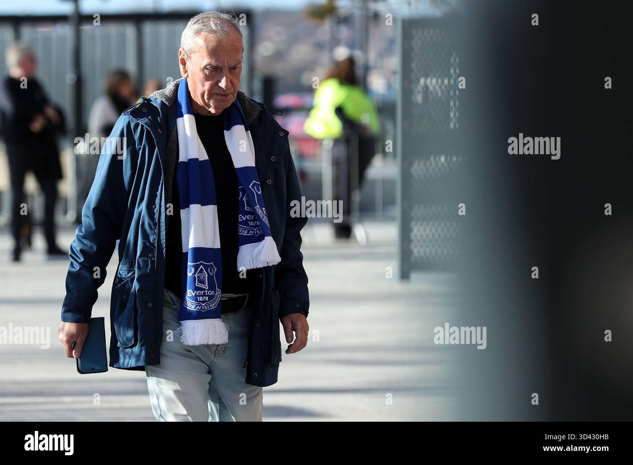 Everton fan arrives at stadium ahead of the Premier League match ...