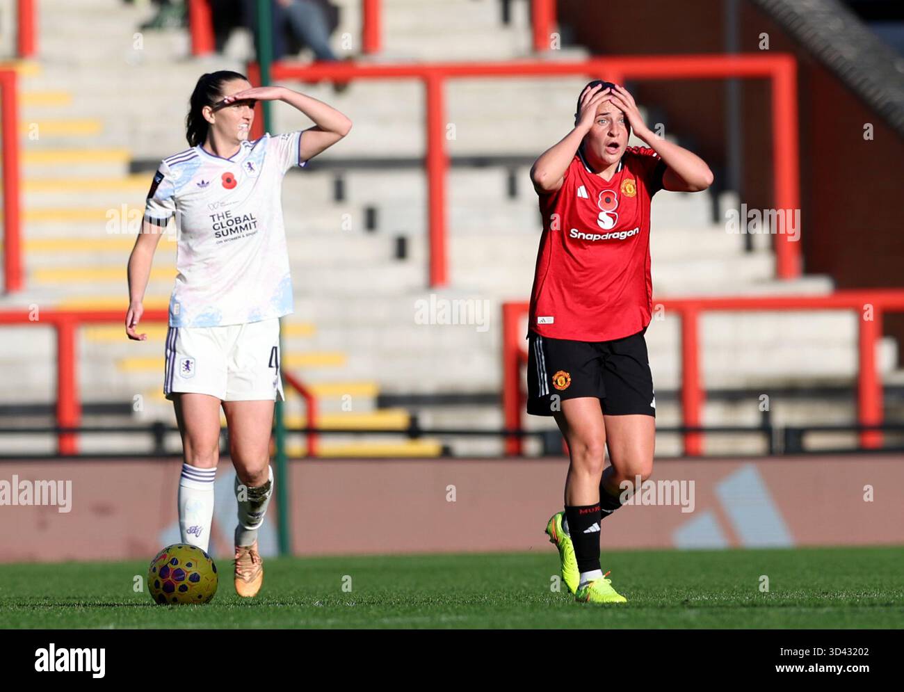 Manchester United's Ella Toone (right) reacts to a decision as Aston ...