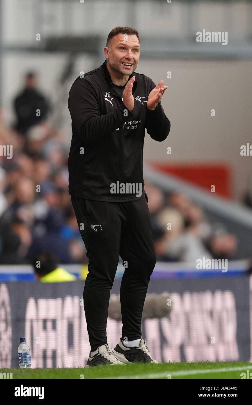 Derby County manager John Eustace during the Sky Bet Championship match ...