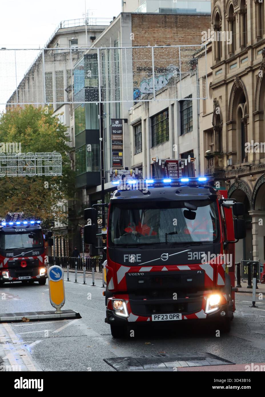 Fire trucks at work in central Manchester Stock Photo - Alamy
