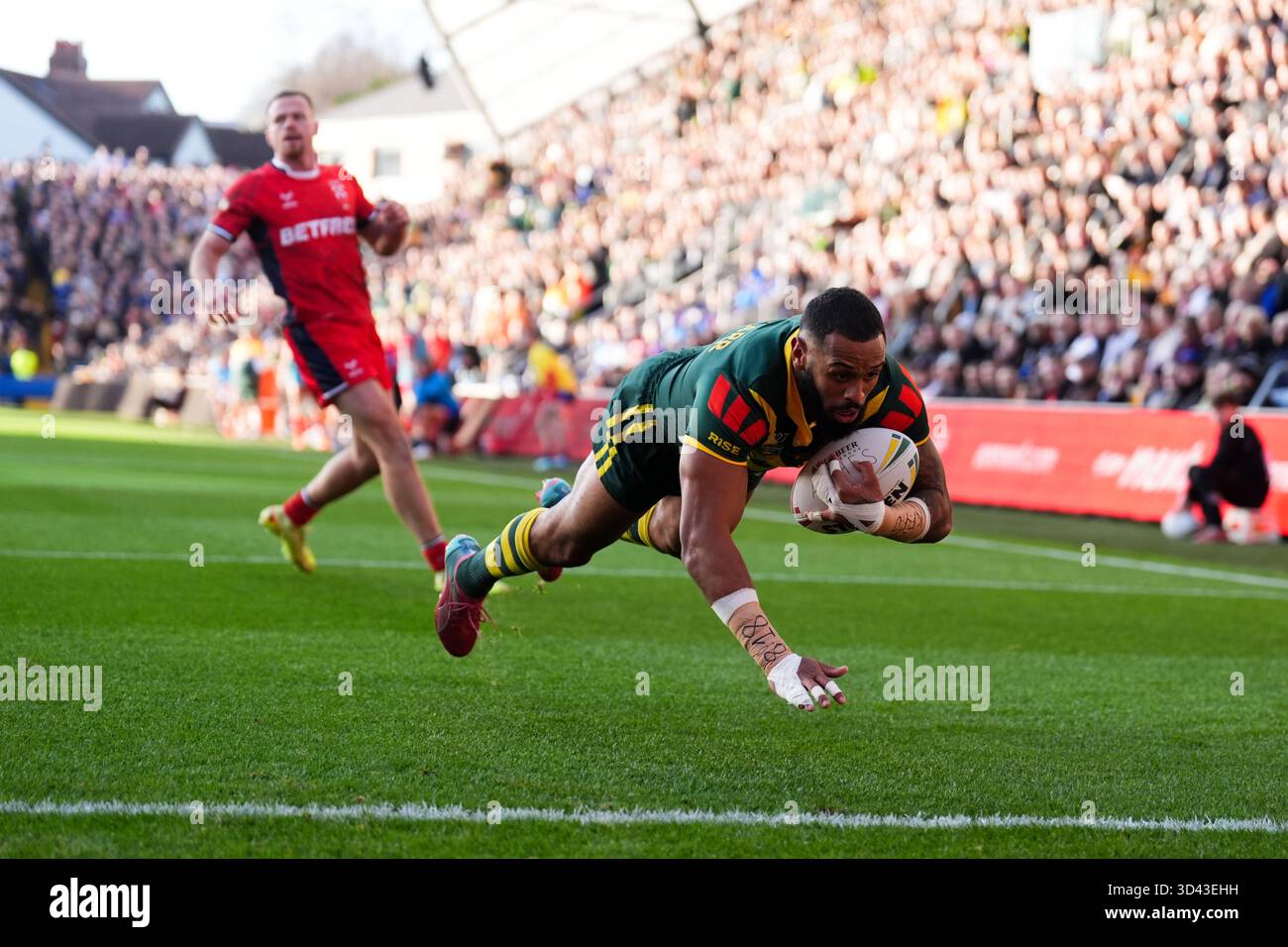 Australia's Josh Addo-Carr scores a try during the ABK Beer Ashes ...