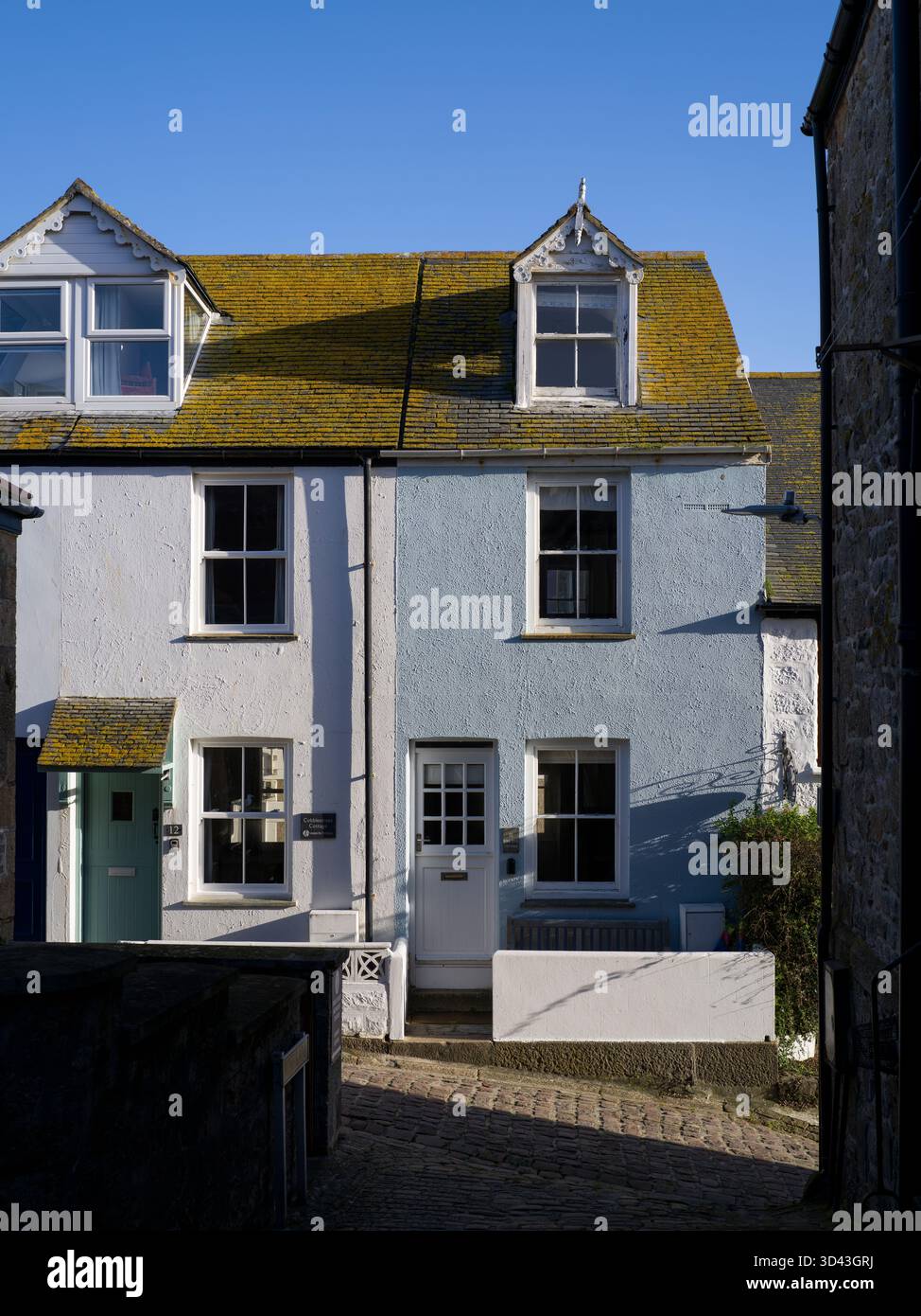 St Ives Penwith Cornwall Blue house and white house 3 storey on back ...