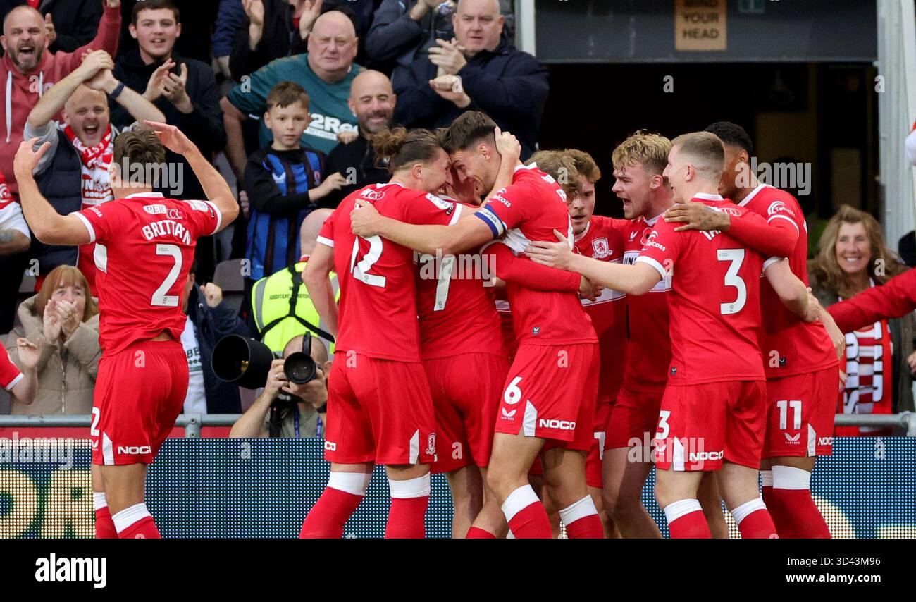 Middlesbrough's Dael Fry (centre right) celebrates with his team mates ...