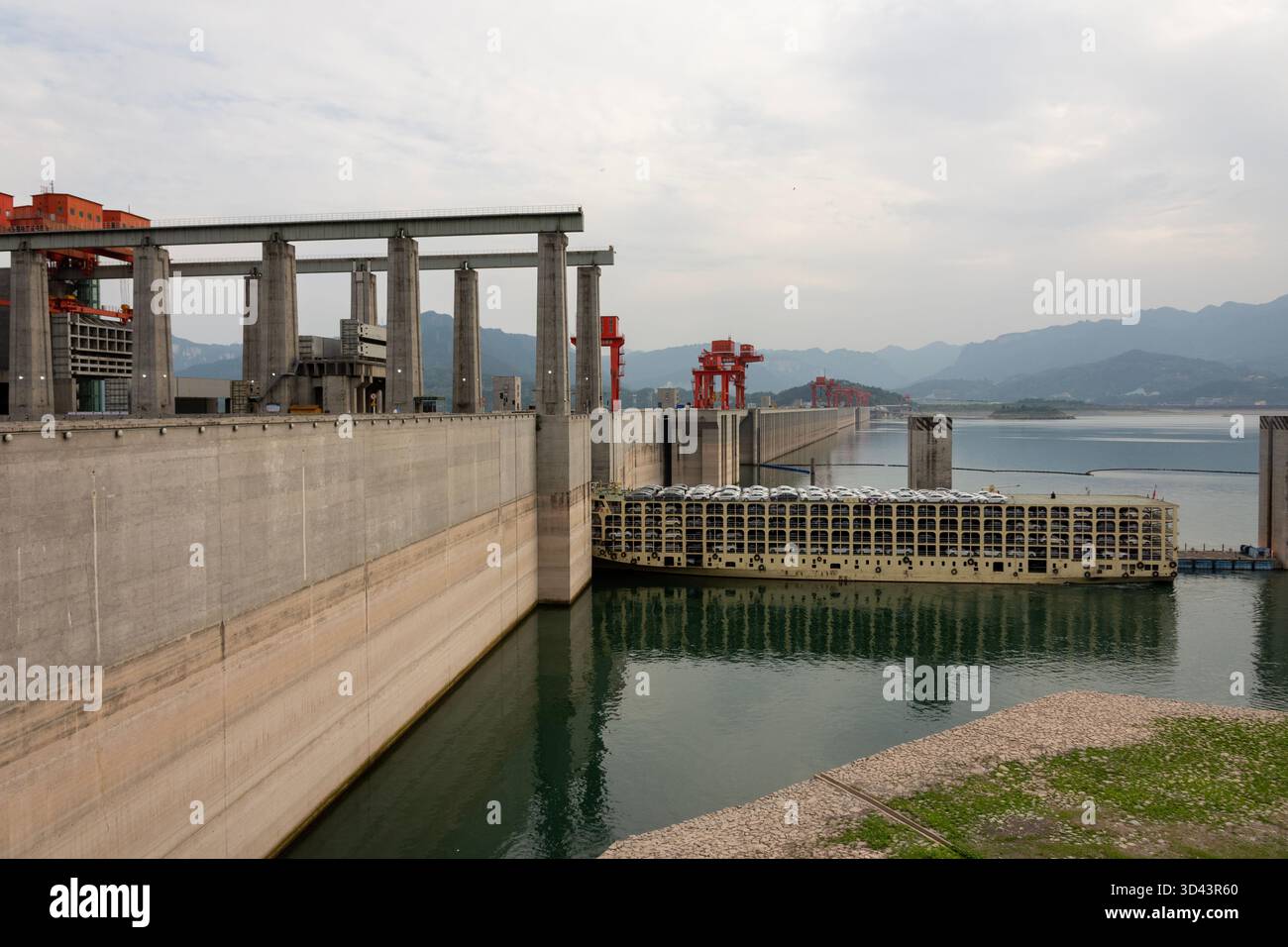 Cargo Vessel Ascending the Three Gorges Dam Ship Lift at Sandouping ...