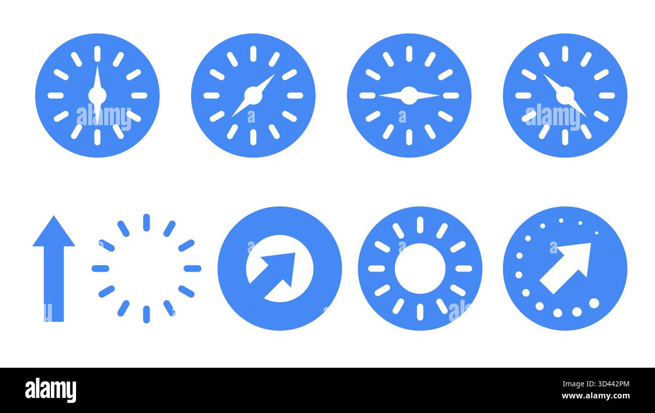 Icons Set Blue Icon Flat Collection Navigation Compass and Arrow Symbol ...