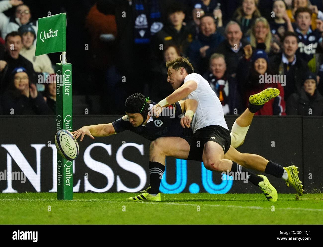 Scotland's Darcy Graham spills the ball at the try line during the ...