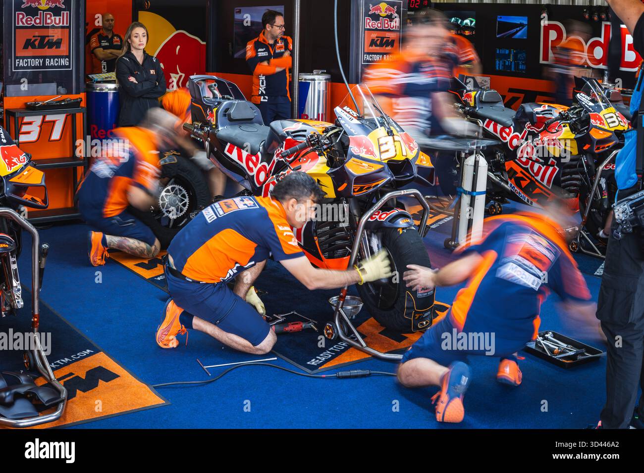 Red Bull KTM Tech3 team mechanics seen during the second MotoGP free ...