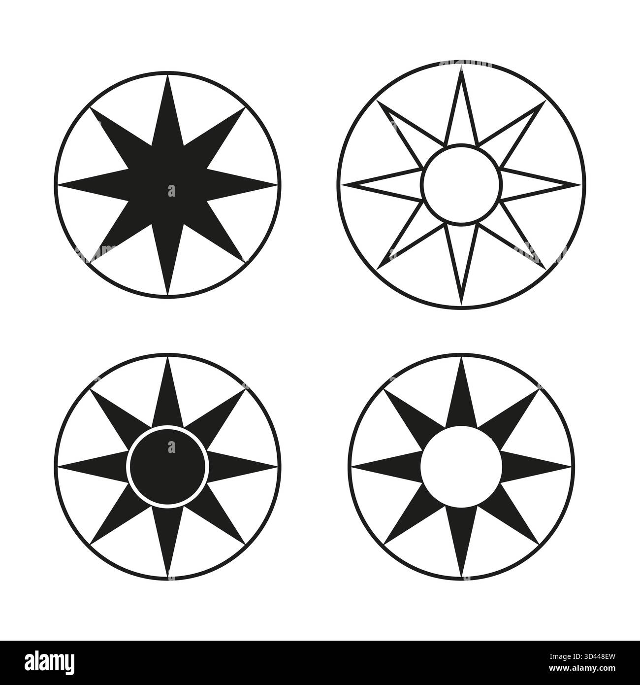 Set four star icon. Compass eight point. Celestial symbol Vector shape ...