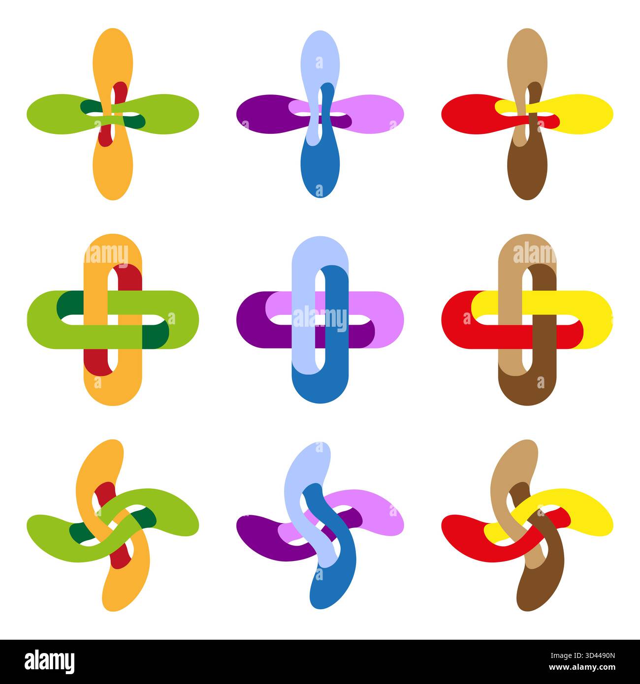 Interwoven cross elements. Abstract color knot. Nine 9 Vector designs ...