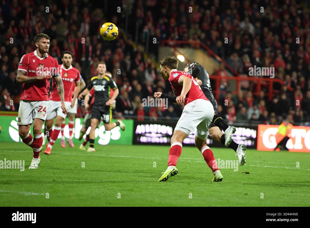 Wrexham, Wales. 8th Nov 2025. Luke Berry has a late hearder saved during the EFL CHampionship ...