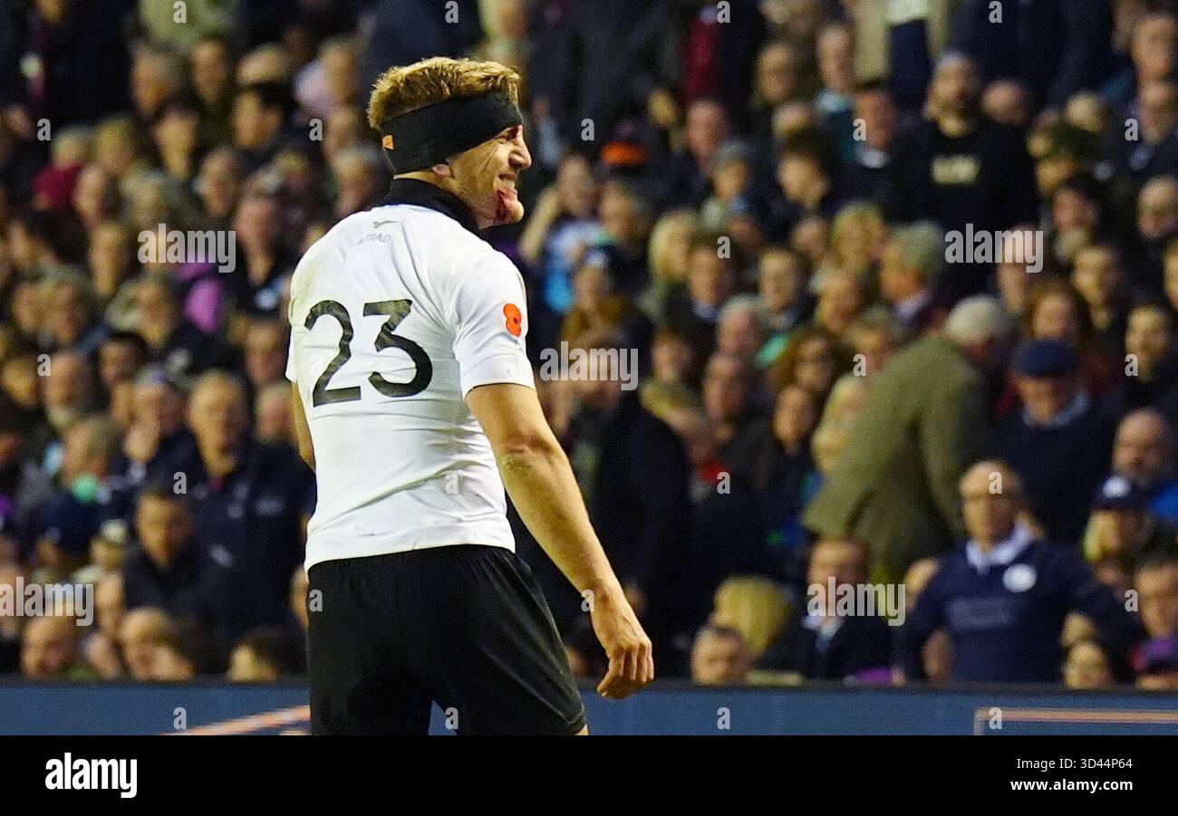 New Zealand's Damian McKenzie celebrates scoring their side's third try ...