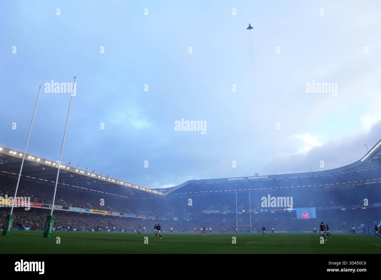 A Typhoon fighter jet flies overhead before the Quilter Nations Series ...