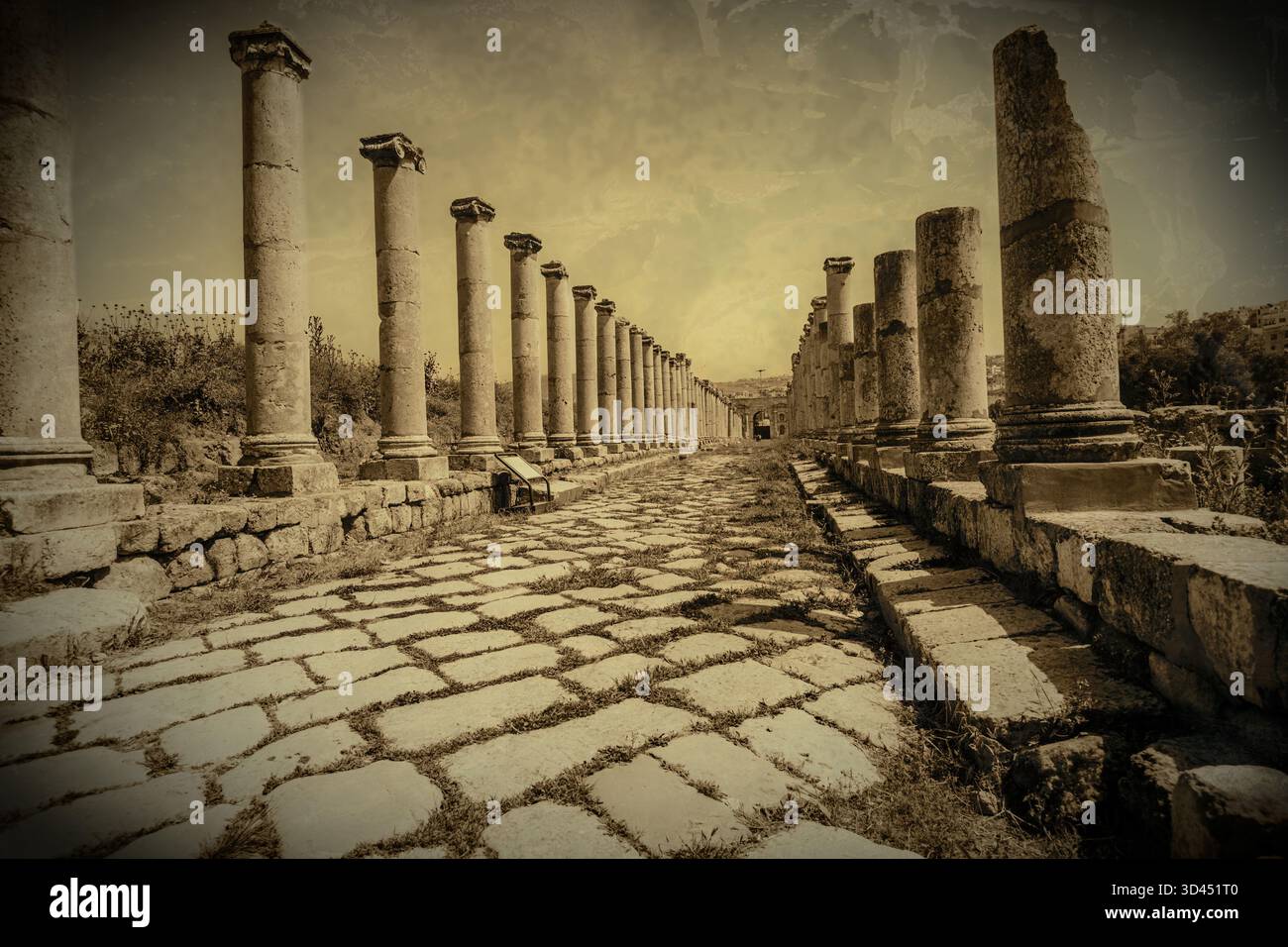 Corinthian columns line the ruins of the Cardo Maximus in the Greco ...