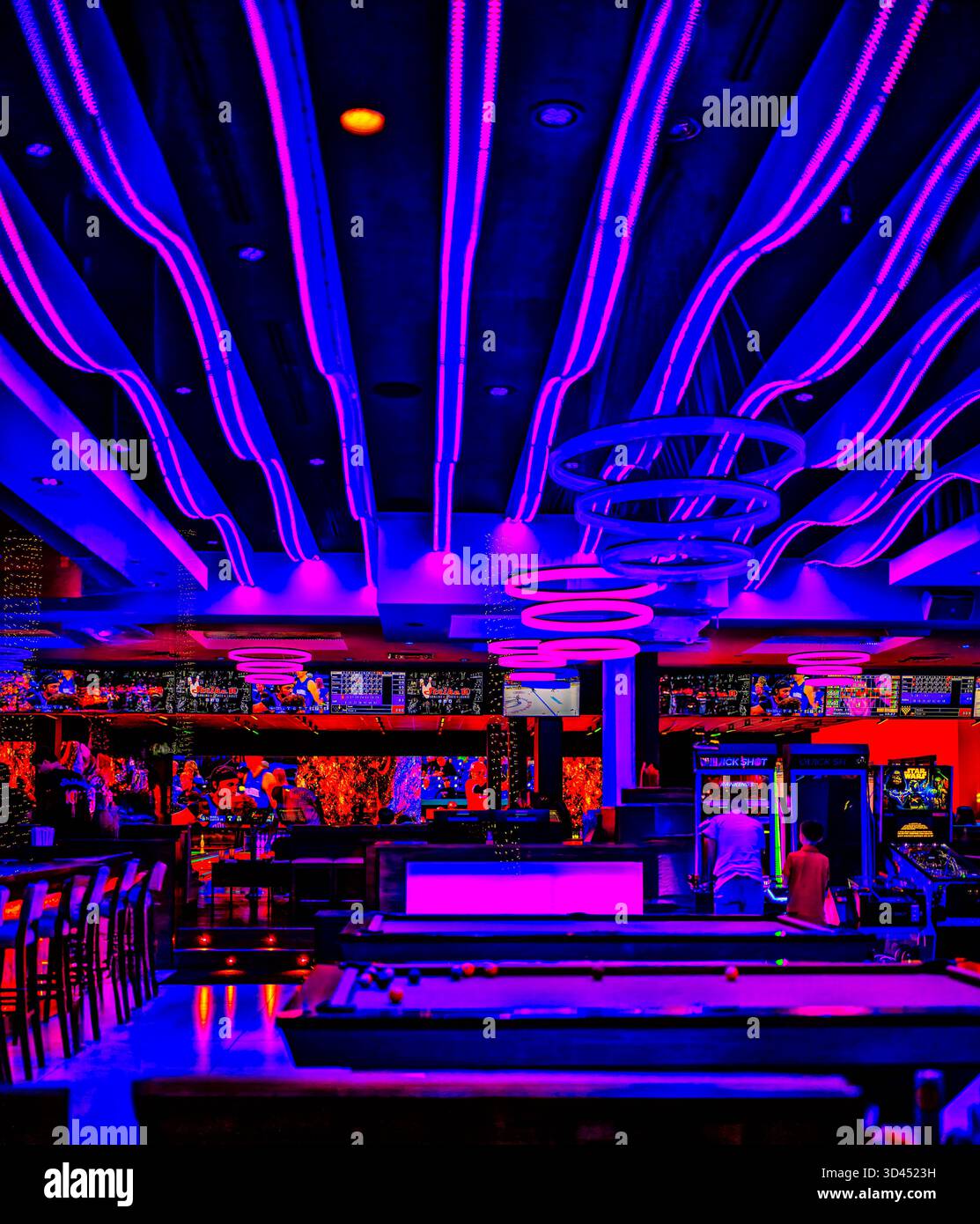 High Tech LED lighting effects in the Strike 10 game room at Mizner ...