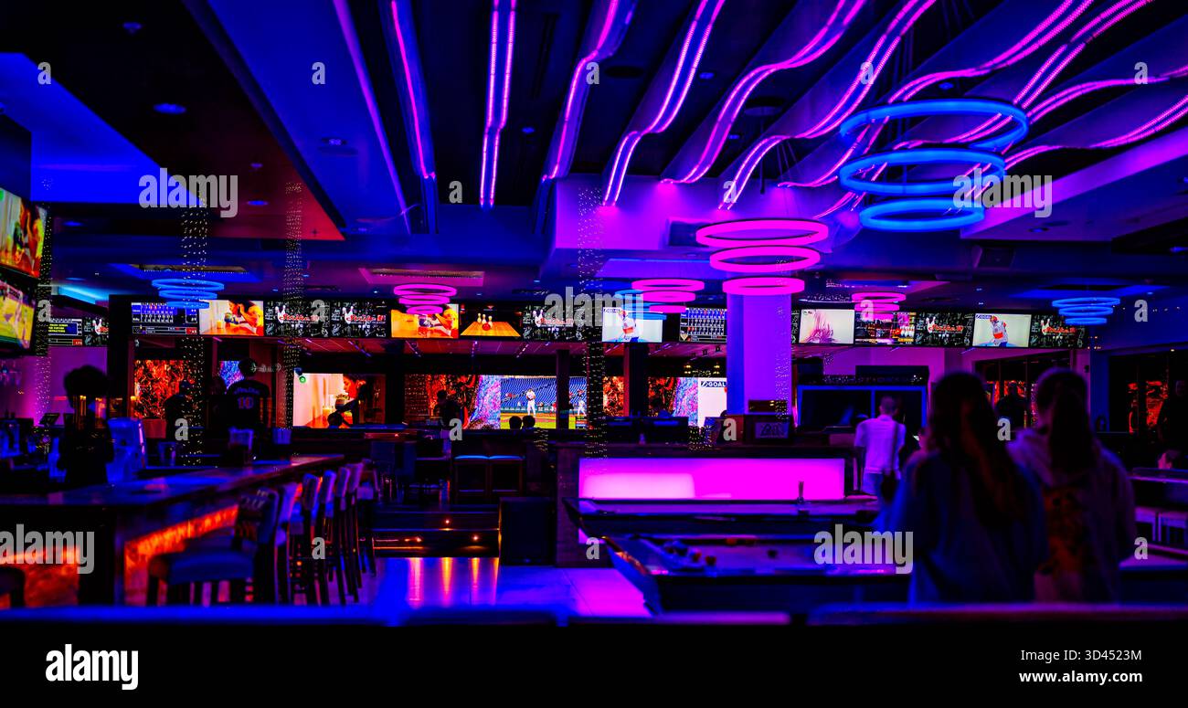 High Tech LED lighting effects in the Strike 10 ten pin bowling alley ...