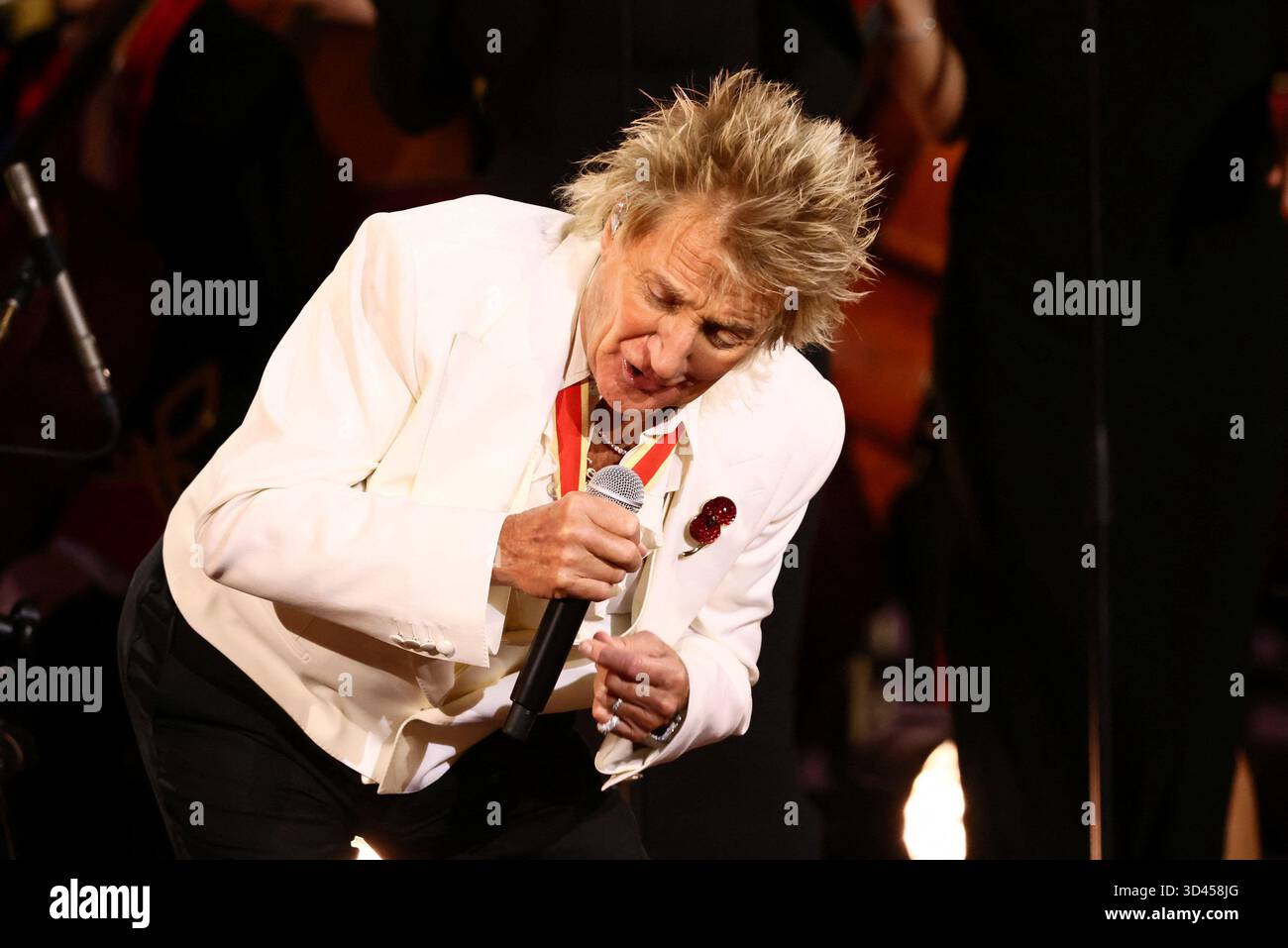 Rod Stewart performing during the annual Royal British Legion Festival ...