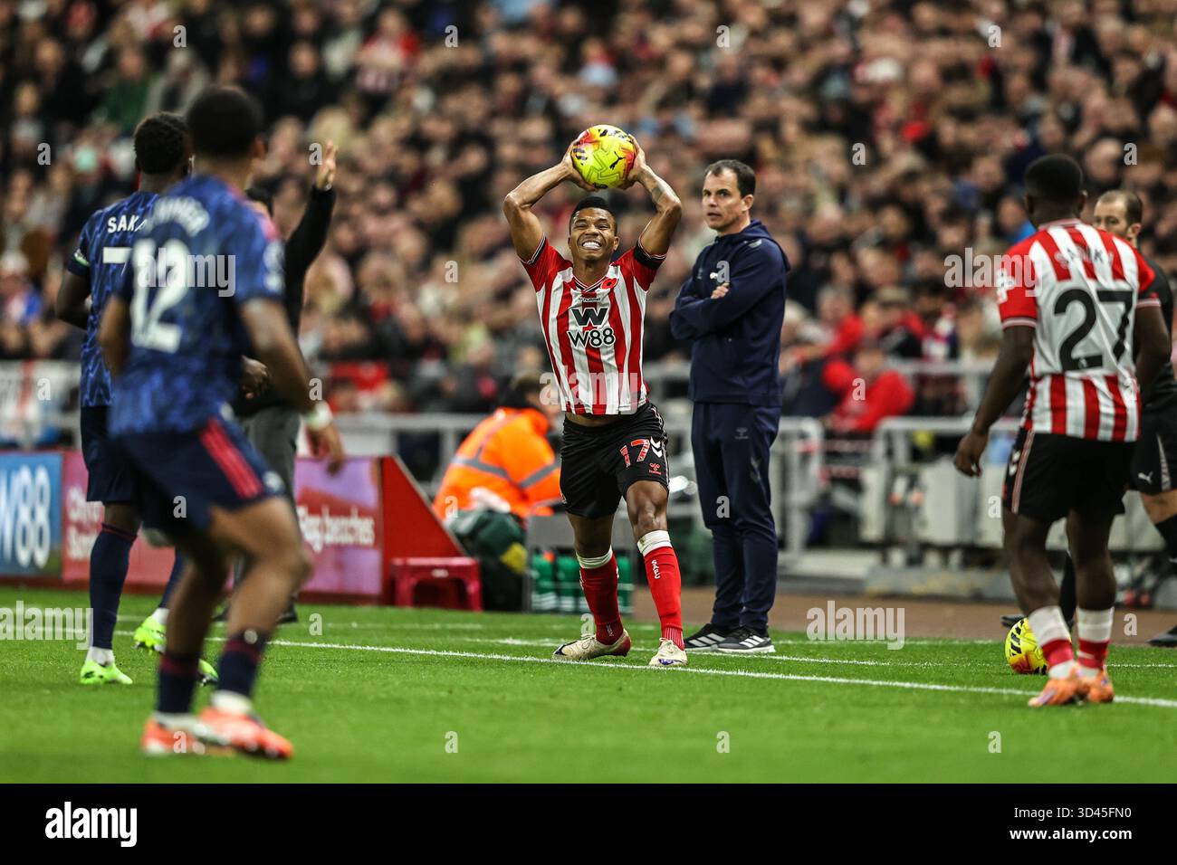 Reinildo Mandava of Sunderland takes a throw in during the Premier ...